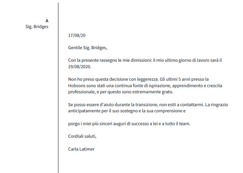 Fac Simile Lettera Dimissioni Fac Simile Lettera Dimissioni